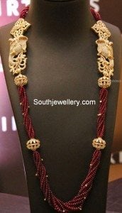 Ruby Beads Mala with Elephant Side Pendants - Indian Jewellery Designs