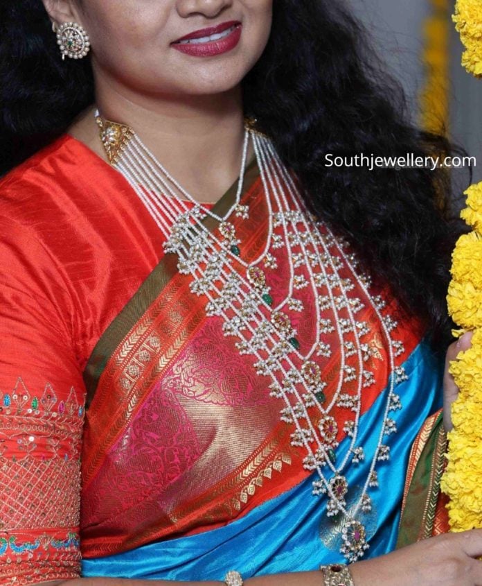 Satlada haar and diamond studs - Indian Jewellery Designs