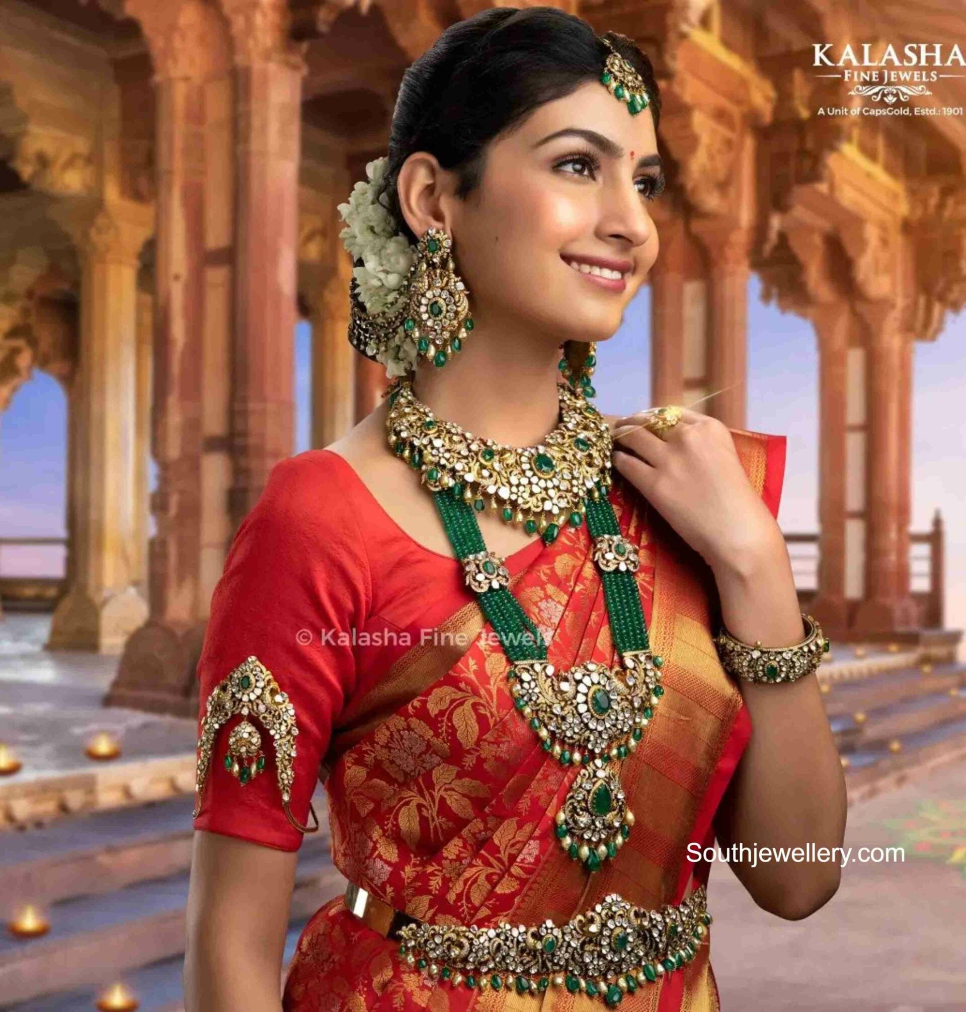 Bridal emerald polki jewellery set - Indian Jewellery Designs