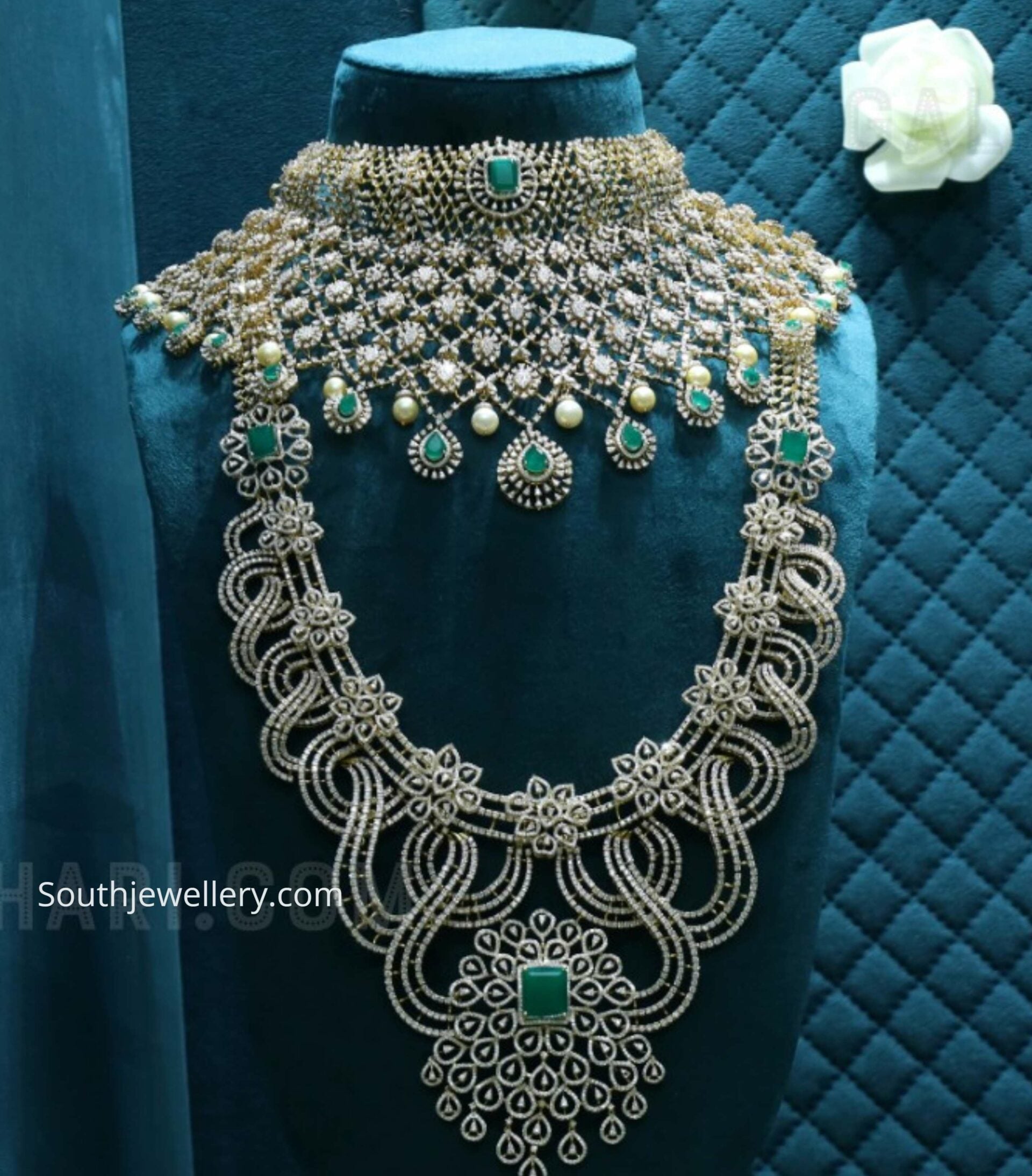 Bridal diamond choker and haram set - Indian Jewellery Designs